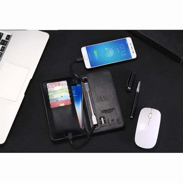 Lather wallet multi card slot large capacity wallet purse power bank ...