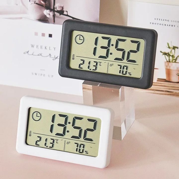 Mini Digital Clock Temperature Humidity Display Portable Desk Clock LED ...