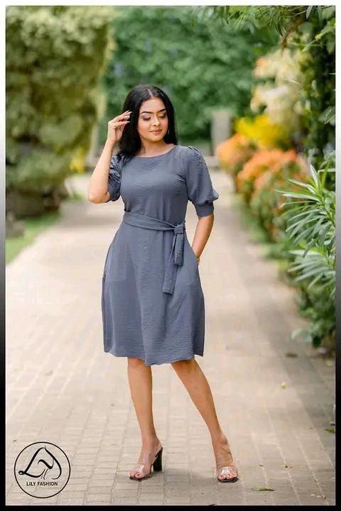 Masarati Plain Short Grey Frock With Belt | Daraz.lk