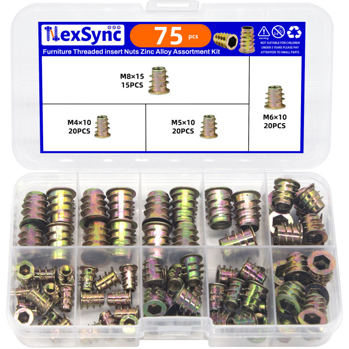 75pcs Threaded Insert Nut E-nut M4 M5 M6 M8 Set Kit For Wood Furniture ...