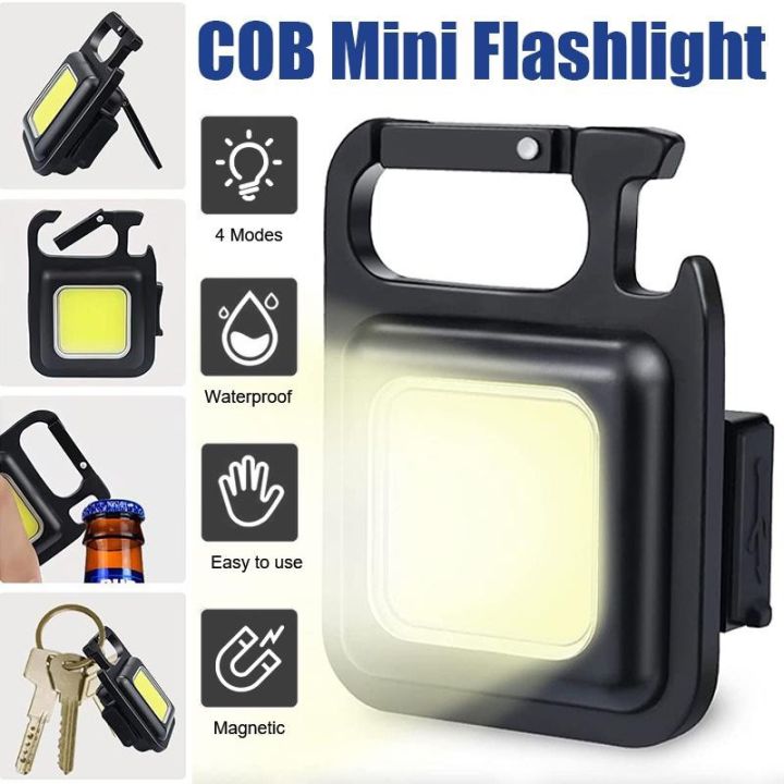 Small LED Flashlight COB Rechargeable Keychain Mini Flashlight 4 Light ...