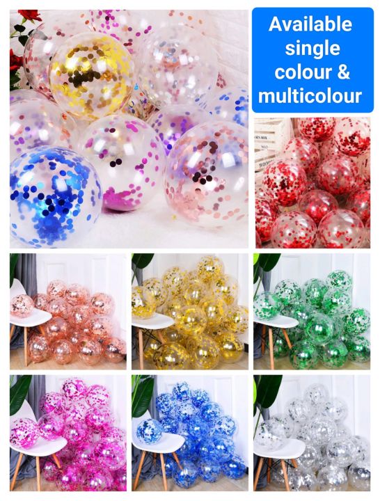 Transparent Confetti Balloons (pack of 10 pcs) multicolor and single ...