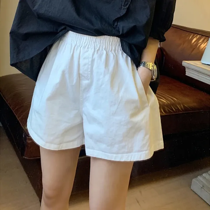 REALEFT Summer Cotton Women's White Wide Leg Shorts Pockets 2025 New ...