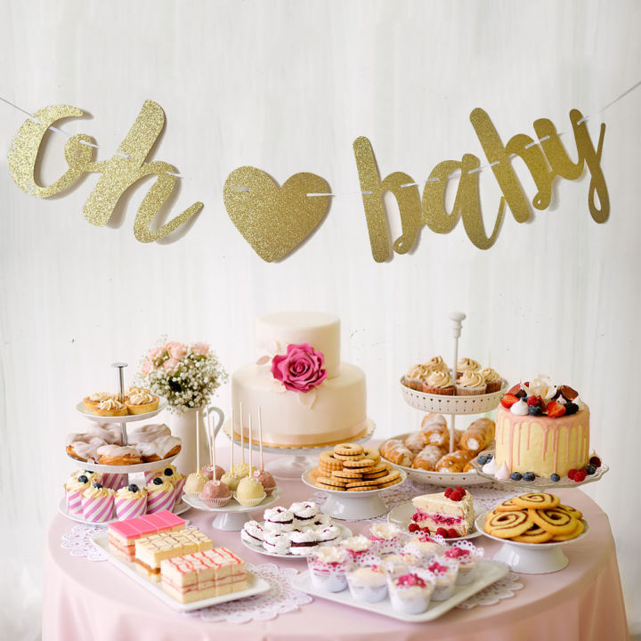 Oh Baby Gold Glitter Baby Shower Banner Sign with Heart for baby shower ...