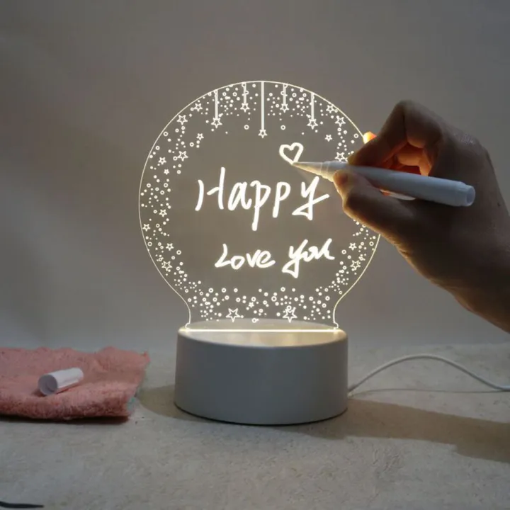 Acrylic Night Light Message Writing Board Notepad with Marker Pen Home ...