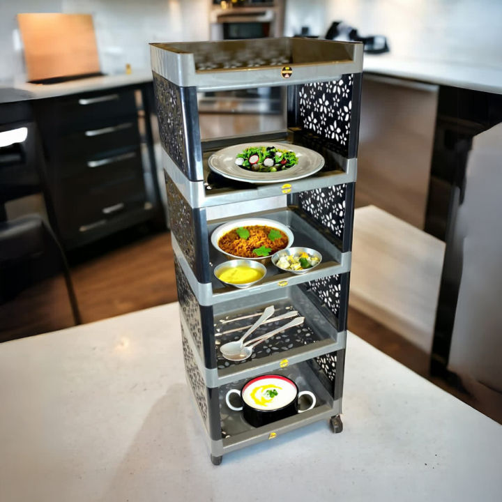 5-Story Storage Trolley with 4 360-Degree Wheels - Durable Plastic ...