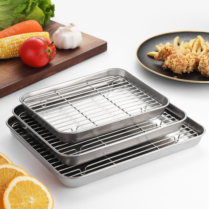 304 Stainless Steel Fruit Cake BBQ Tray Removable Cooling Rack Nonstick ...