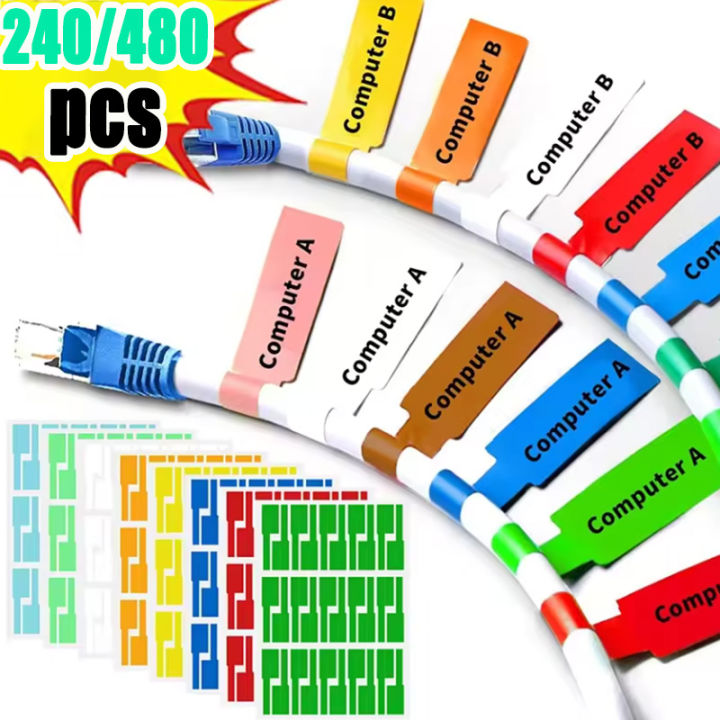 240/480pcs Self-Adhesive Cable Labels Colorful Waterproof Wire Marking ...