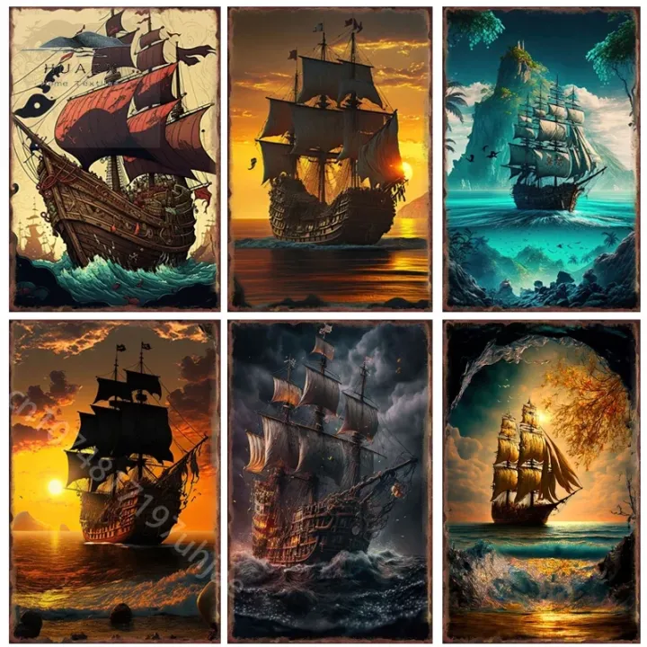 Pirate Ship Metal Tin Signs Home Living Room Wall Art Decor Movie ...