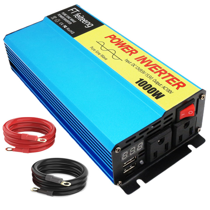 Pure Sine Wave Inverter, DC 12 to AC 110V,Two plugs and two USB ports, suitable for charging ...