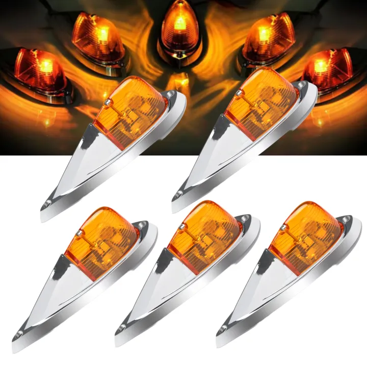 5PCS 12V Amber Teardrop Cab Light Cab Marker Front Rear Top Clearance ...