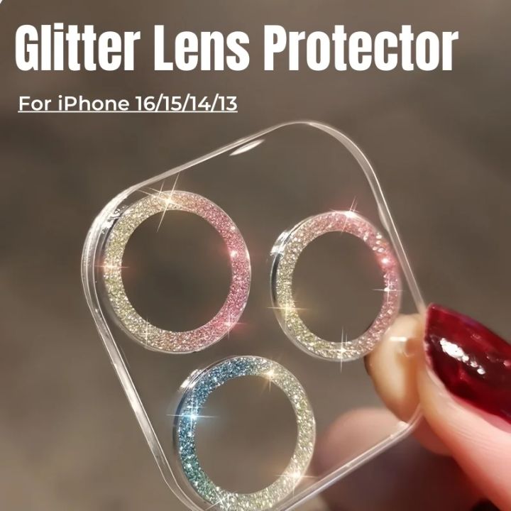 Luxury Glitter Lens Glass For IPhone 16 15 Pro Max 14 Plus 11 13 12 ...