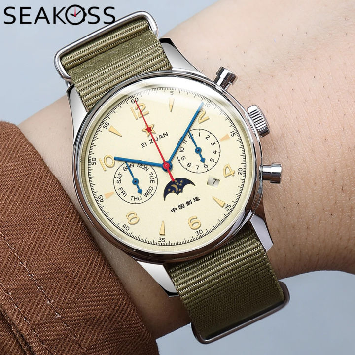 SEAKOSS Calendar Men's Mechanical Watches 40mm Automatic ST1654 ...