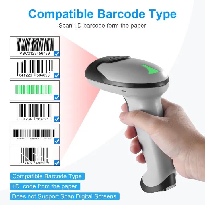 JRHC Wireless Barcode Scanner 1D Laser Handheld Bar Code Reader with ...