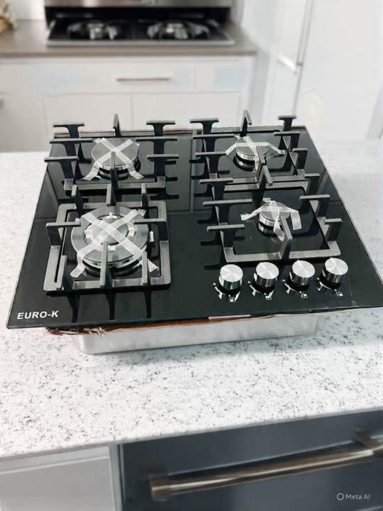 EURO-K 4 burner glass top cooker hob/ gas cooker heavy cast iron with 2 ...