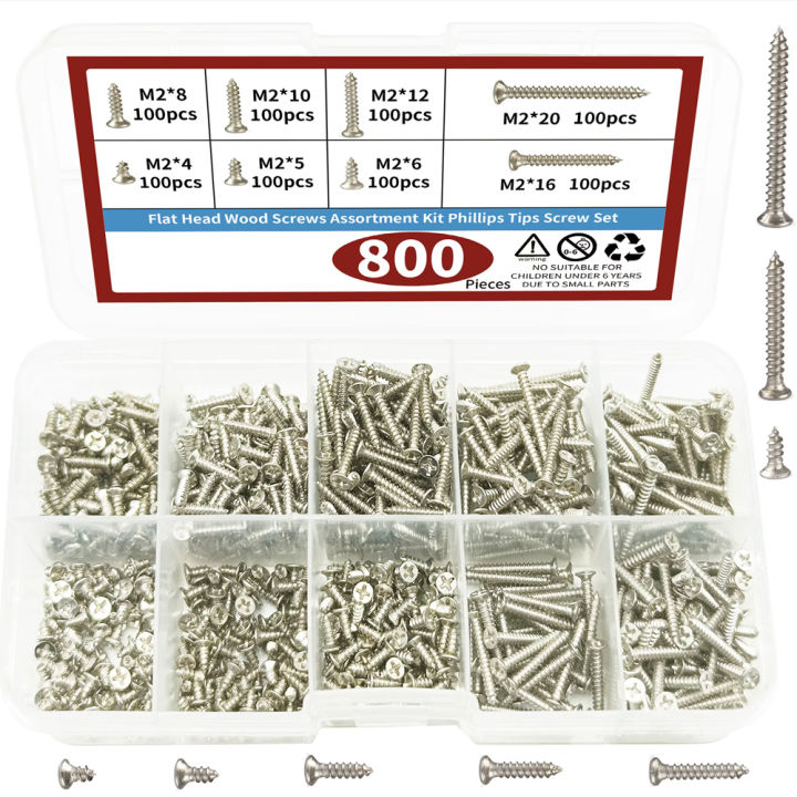 800pcs M2 Self Tapping Screw Assortment Kit Tapping Screw Assortment ...