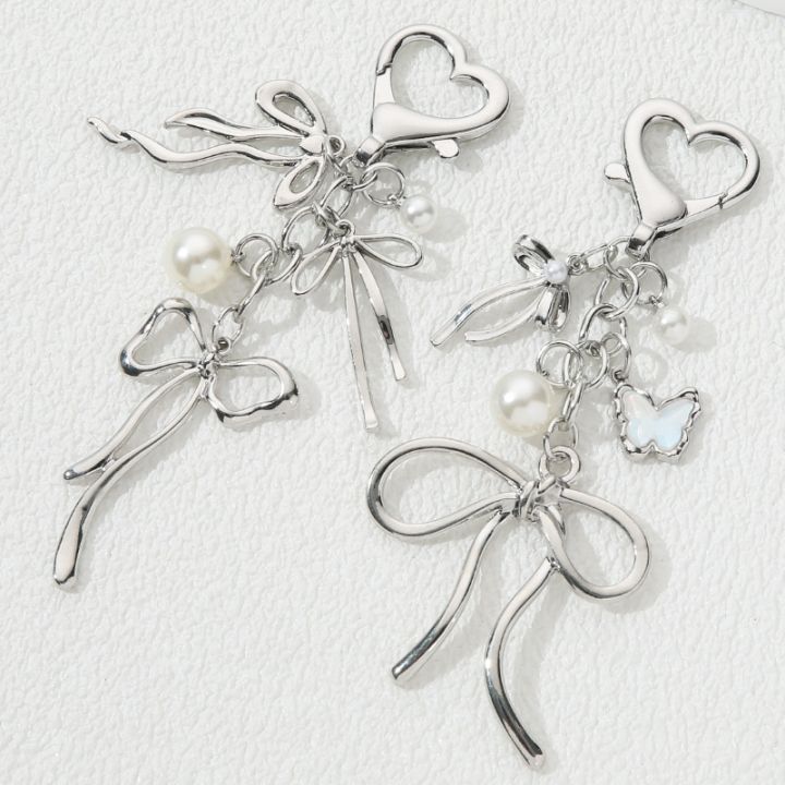 Y2K Pretty Butterfly Bow Knot Pearl Enamel Keychain Flying Insect Key ...