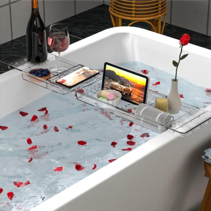 Extendable Bathroom Storage Shelf & Bathtub Tray Rack, Adjustable ...