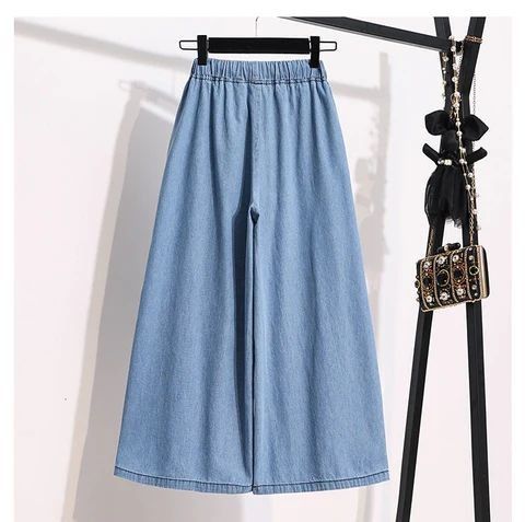 Denim wide leg plazo- pants for women, jeans for girls , stretchable ...
