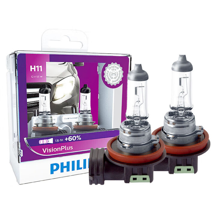 Philips H11 12V 55W PGJ19-2 VisionPlus 3250K Bright Light Up to 60% Vision Halogen Original Car ...
