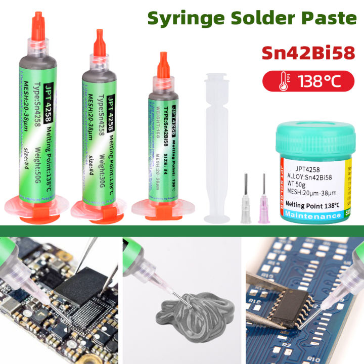 Sn42Bi58 SMD Welding Paste 138 ℃ Low Temperature Lead-free Syringe No Clean Solder Paste For ...