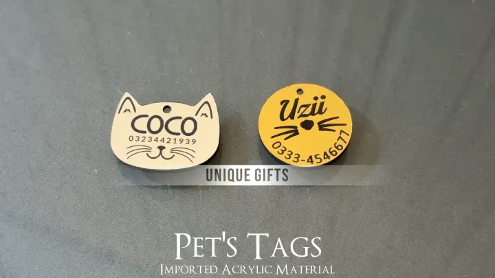 Personalized Golden Acrylic Tag - Cat ID Tag - Custom Pet ID - Cat ...