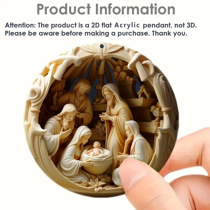 12pcs Christmas Tree Wooden Ornament Wood Nativity Scene Pendant Decor ...