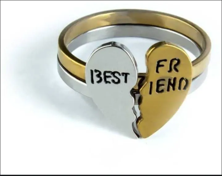 Top FASHION Broken Heart Ring Coupl ring gold silver color combination ...