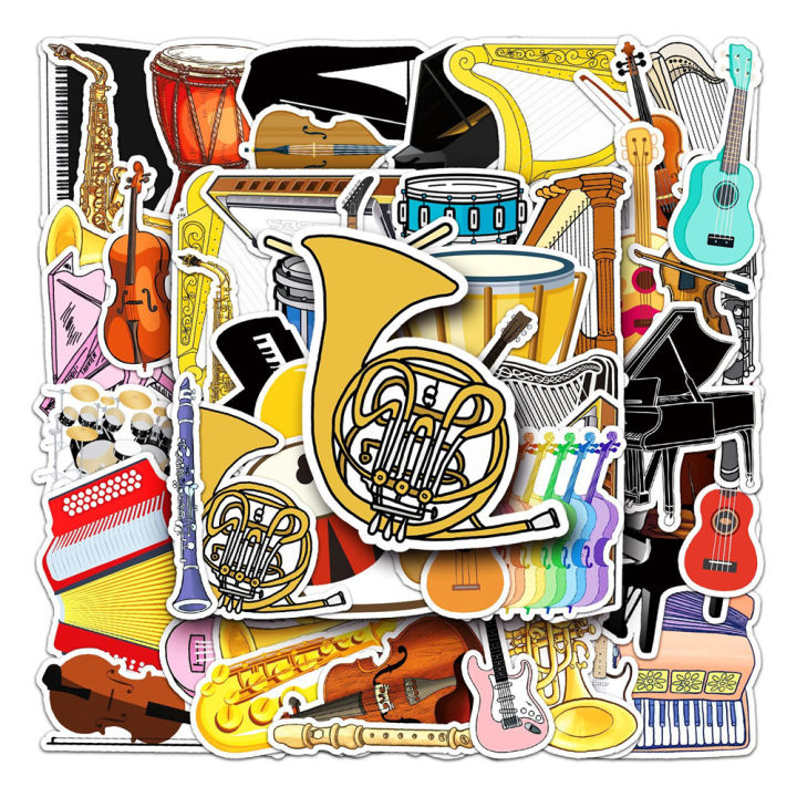50PCS Cartoon Musical Instrument Guitar Drums Piano Sticker For Toys ...