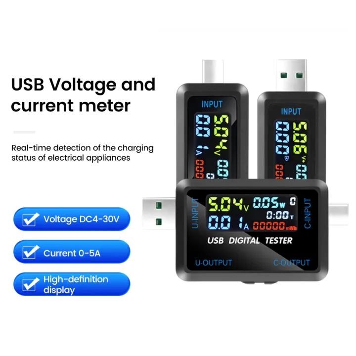USB+Type-C Multi-function Digital Display DC Voltage Ammeter Power ...