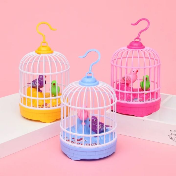 1pc Luminous Simulation Birdcage Chirping Bird Talking Parrot Birds Toy ...