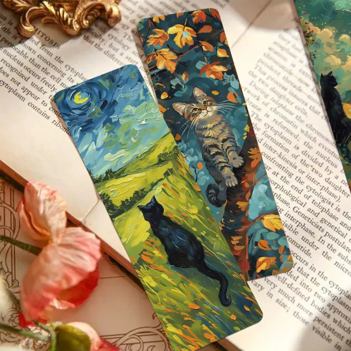 30pcs oil painting style cat bookmark cartoon book page book decoration ...