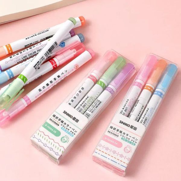 3Pcs Novelty Heart Flower Line Shaped Highlighter Pen Roller Tip Curve ...