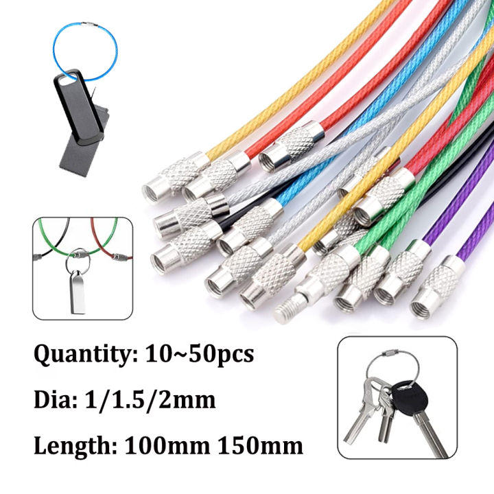 10 Pcs 100/150mm Keychain Tag Rope Stainles Steel EDC Wire Cable Loop ...