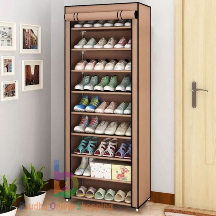 Portable Folding And Covering Metal Stand 9 Layer Shoe Rack | Daraz.com.np