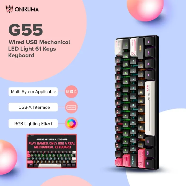 ONIKUMA G55 Mechanical Gaming Keyboard 61 Keys Layout RGB Customized ...