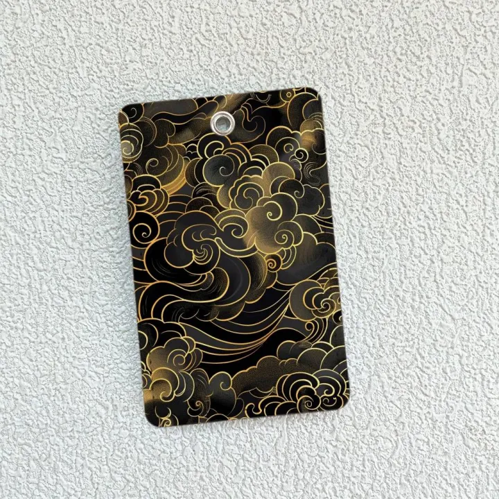 Chinese Style Black Gold Auspicious Clouds Card Holder Neck Lanyard For ...