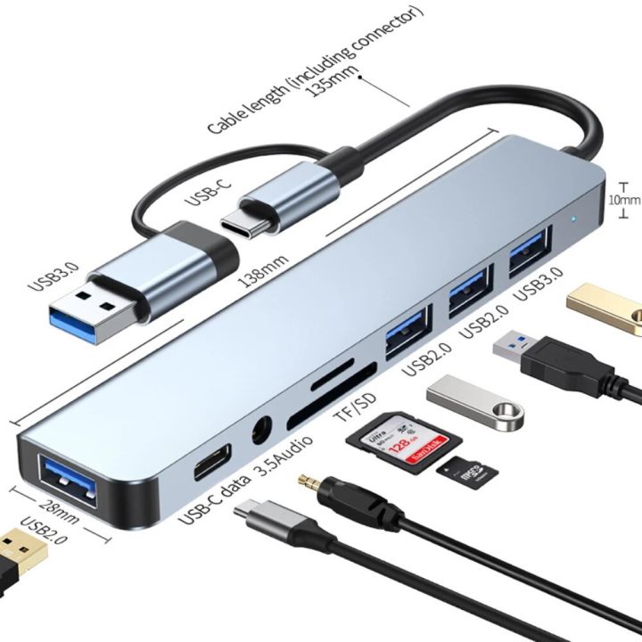 USB C Hub USB Splitter 8 in 2 USB Extender with 4 USB Port 1 USBC Port ...