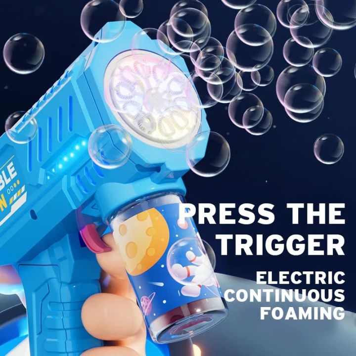 Fully Automatic Bubble Gun Rocket Bubbles Machine Automatic Blower with Bubble Liquid Toy for ...
