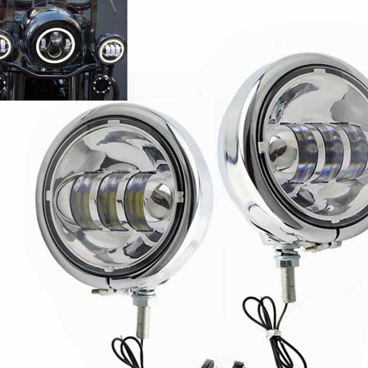 Chrome Pair 4.5" 4-1/2" 4.5inch LED fog light Motorcycle for motor Led ...