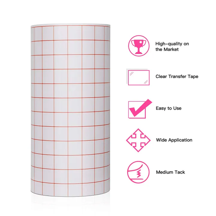 Adhesive Vinyl Transfer Paper Tape Roll Transparent w/Red Alignment ...