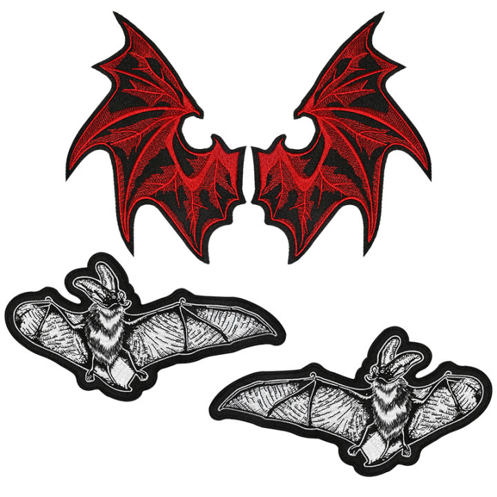 1 Pair Big Red Wings Bat Embroidered Patch Iron On Sew On Patches For ...