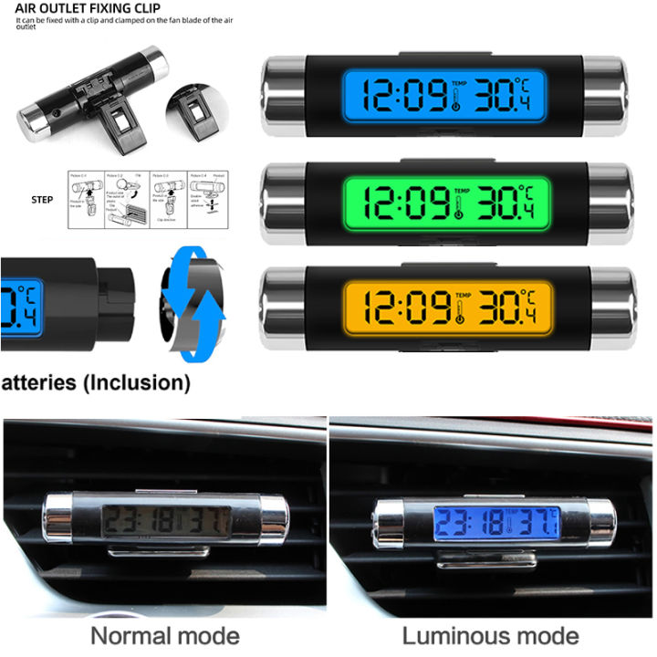2 in 1 Car Digital LCD Clock/Temperature Display Electronic Clock ...