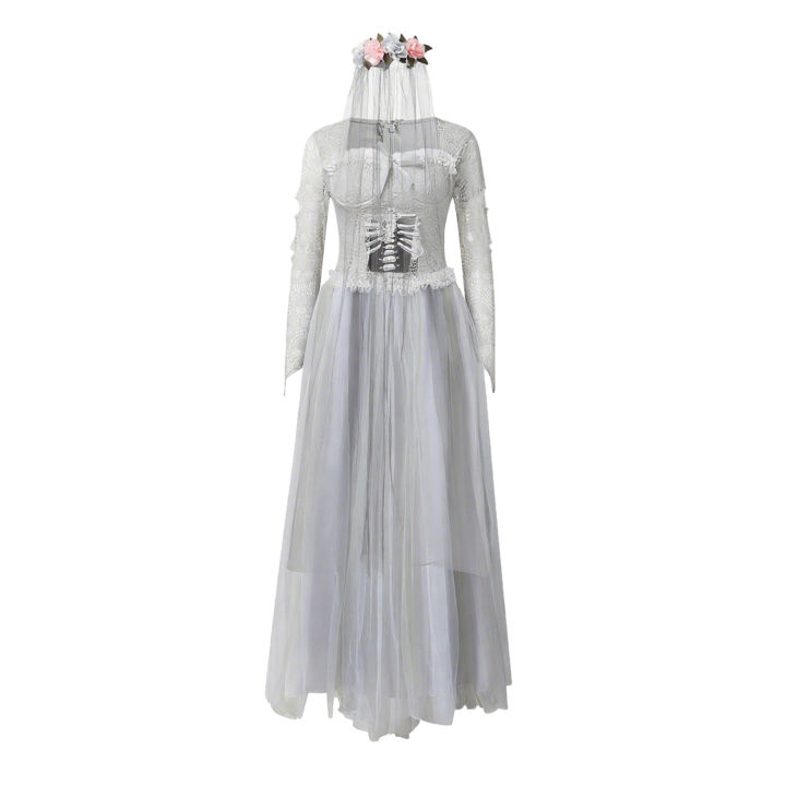 2025 Halloween Terror Costume Grey Skeleton Ghost Wedding Dress Cosplay ...
