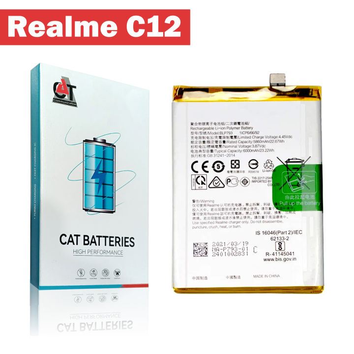 Realme C12 Original Battery BLP793, 6000mAh High Capacity, CAT Brand ...