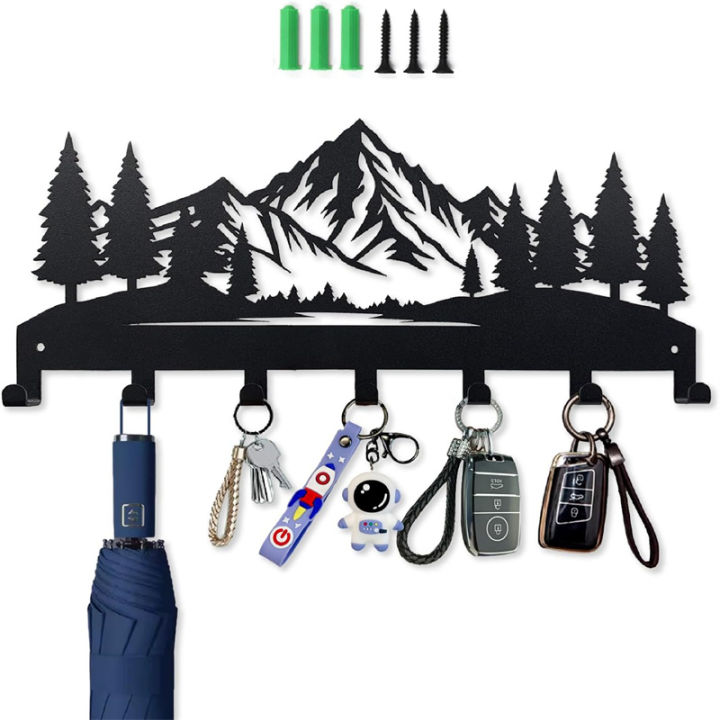Durable modern mountain tree forest design metal key holder wall hooks ...