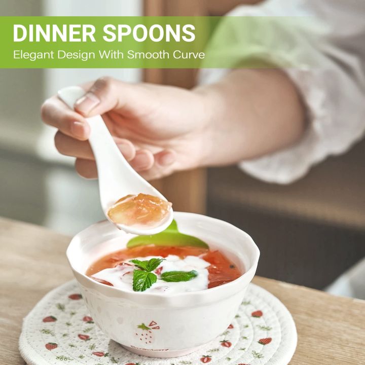 Set of 12 Ceramic Soup Spoons, for Miso Dessert Pho Wonton Dumpling ...