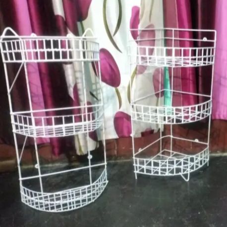 2 pcs Set Wall Mounted Rack 3 layer Corner & Oval Storage shelf Metal ...