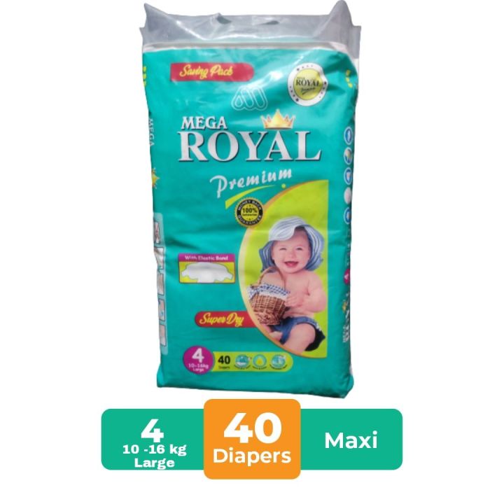 Mega Royal Diapers Premium Quality With Magic Tape Large Size: 40 ...