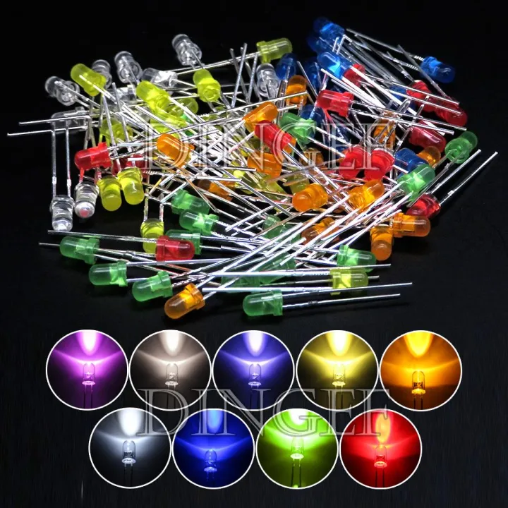 100PCS 3mm 5mm LED Diode F3 F5 Assorted Kit White Green Red Blue Yellow ...